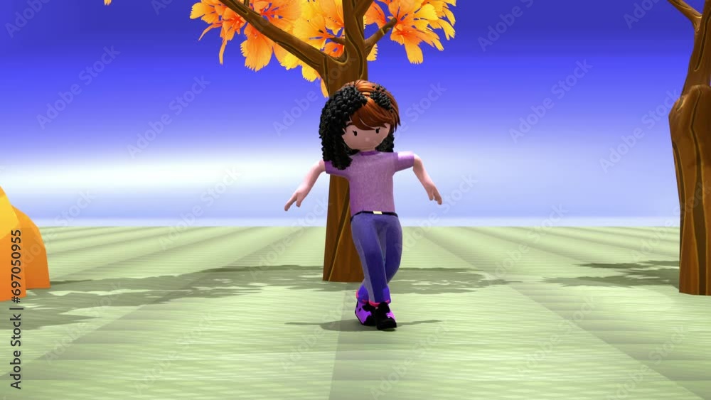 Girl hip hop dancing 3d Render animation with grass trees and blue ...