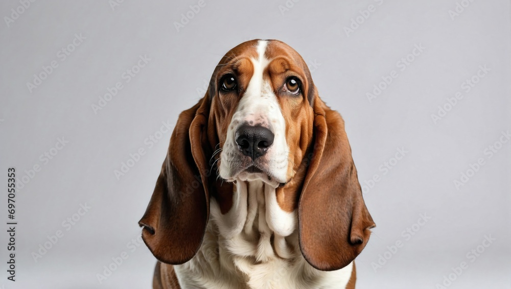 Portrait of a Basset Hound with distinctive long ears and droopy eyes ...