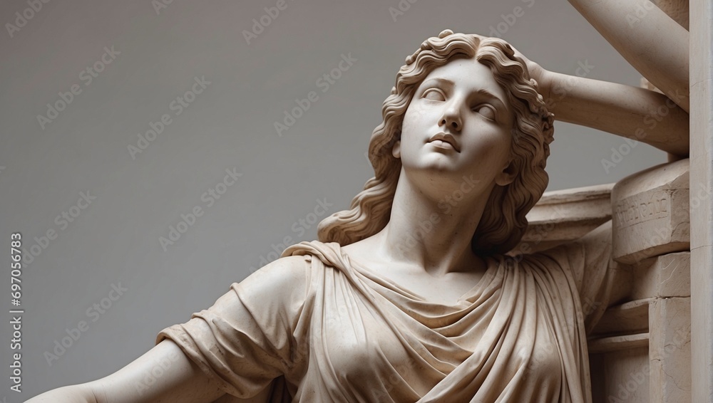 Female sculpture of the goddess of Ancient Greece on a gray background ...