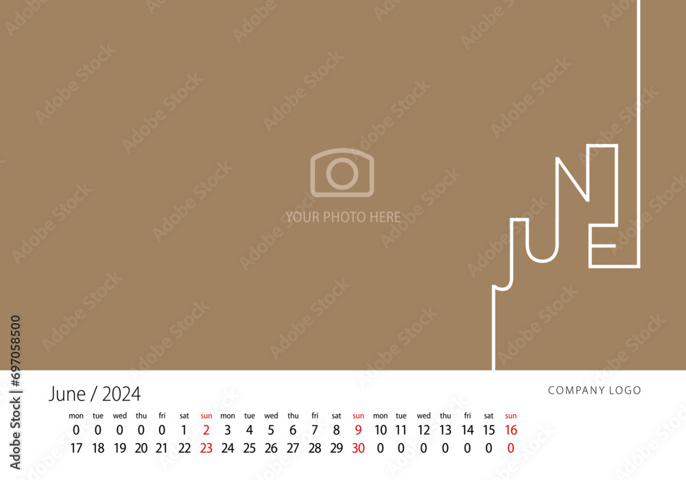 Modern Line Calendar 2024 New Year - June (Clean and Unique) Stock ...