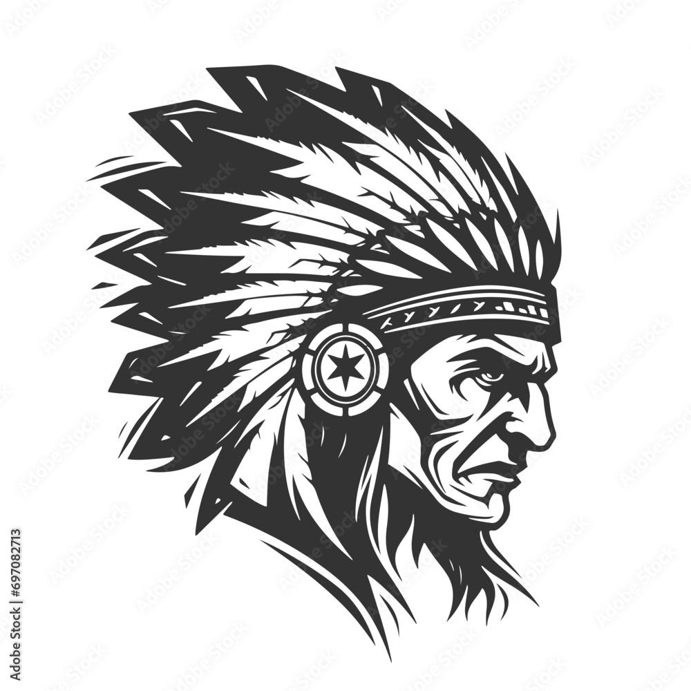 Indian chief Illustration Clip Art Design Shape. American native ...