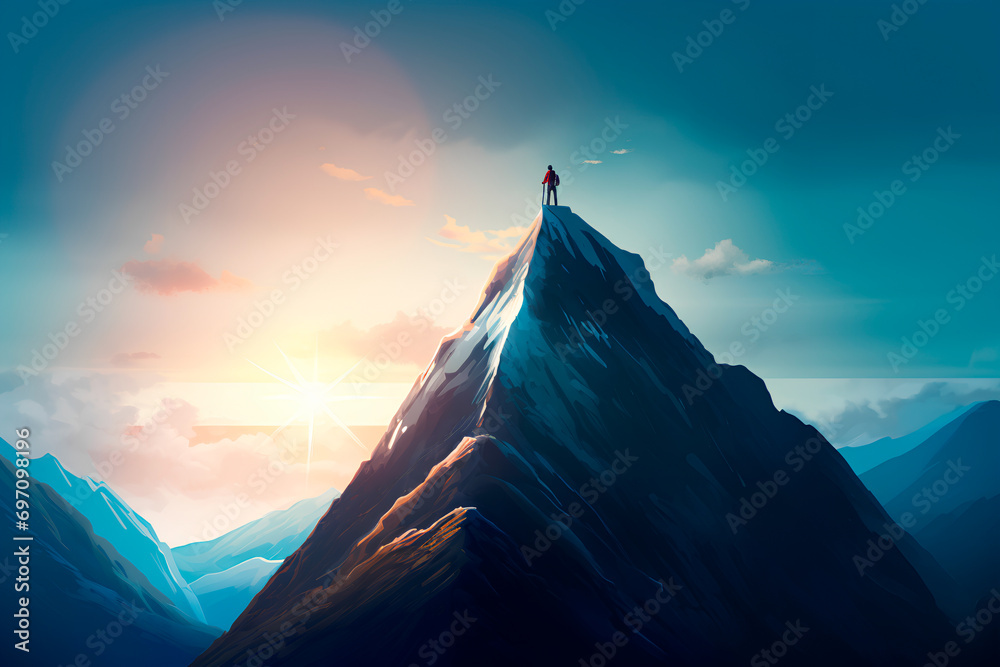 Ascending to success: Depicting a person climbing a slope toward a ...