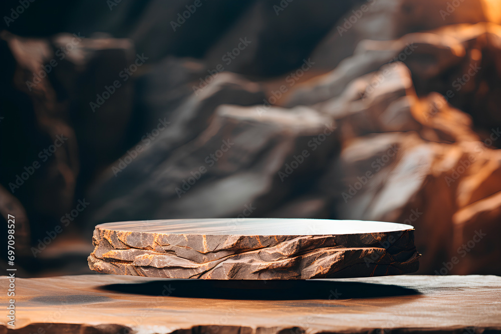 Focused podium stand with a minimalist design, featuring a rock stone ...