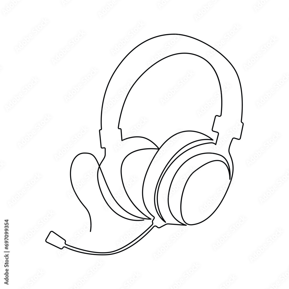 Continuous single-line art drawing of a wireless headphones speaker and ...