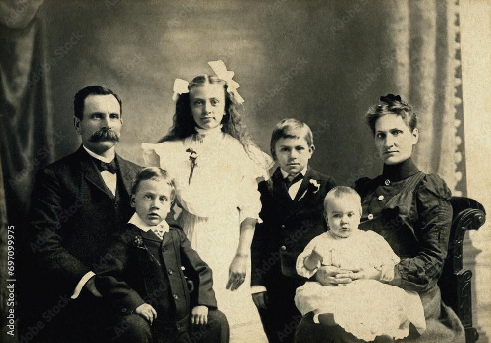 Antique 1890's Photo of Family of Six showing the Fashion of the 1890's ...