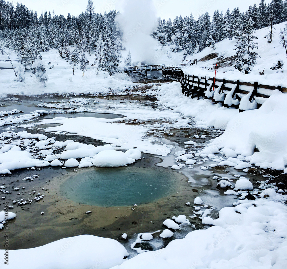 Mammoth Hot Springs in Winter in Yellowstone National Park, Wyoming ...