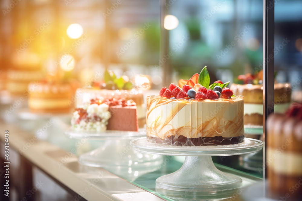 Showcase the sweet delights of a cafe with a close-up view of a glass ...