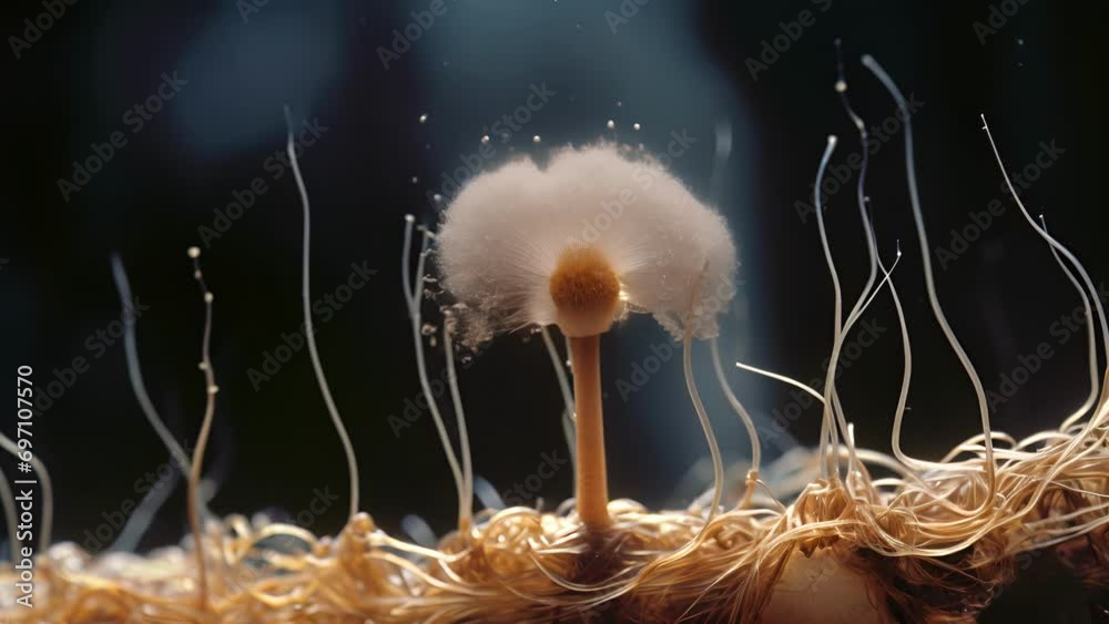 A view of a small plant seed sprouting in microgravity, showing the ...