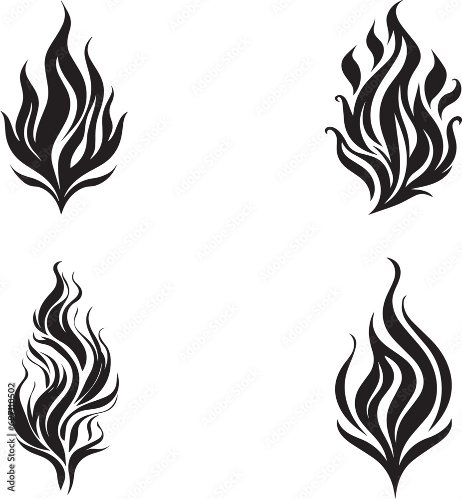 Set of Fire flame silhouette Vector design isolated on white Background ...
