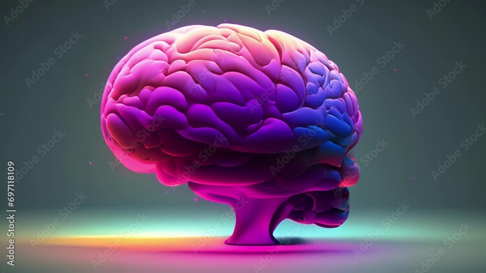 A silhouette of a brain slowly lighting up with vibrant colors ...