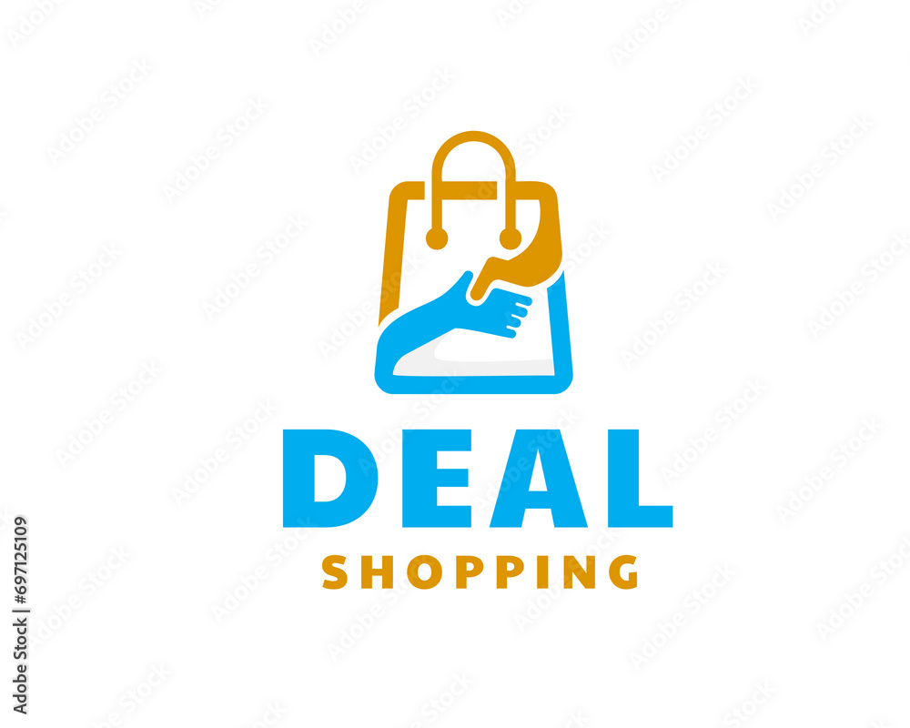 shopping deal commitment handshake paper bag logo icon symbol design ...