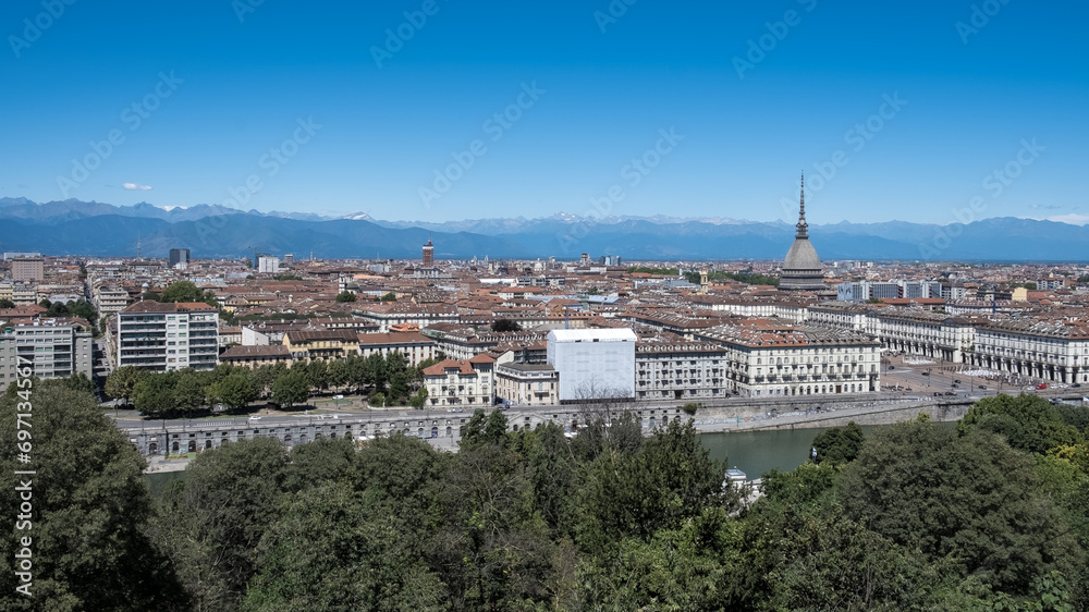 Cityscape of Turin, Italy, featuring the iconic Mole Antonelliana ...