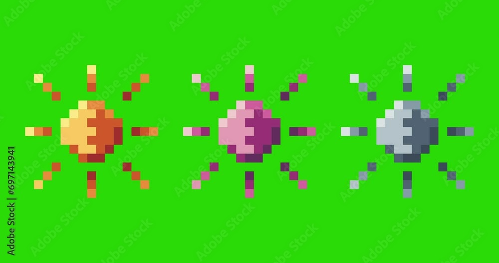 Green screen of sun, sun icon bits pixel slowly appeared and ...