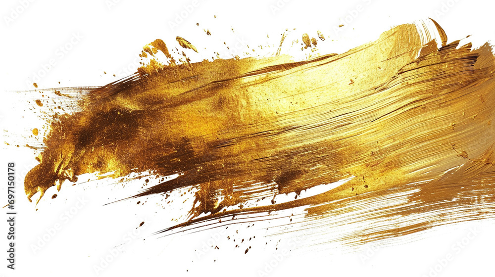 Grunge gold ink color smear brush stroke, stain, and line blot on a ...