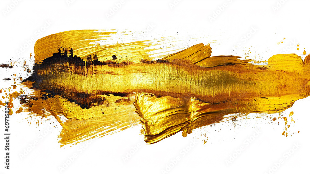 Grunge gold ink color smear brush stroke, stain, and line blot on a ...