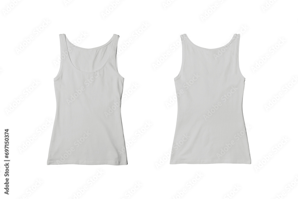 Woman Ash Grey Ribbed Tank Top Shirt Front and Back View for Product ...