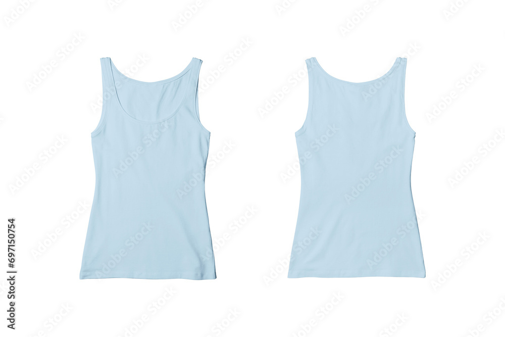 Woman Light Blue Ribbed Tank Top Shirt Front and Back View for Product ...
