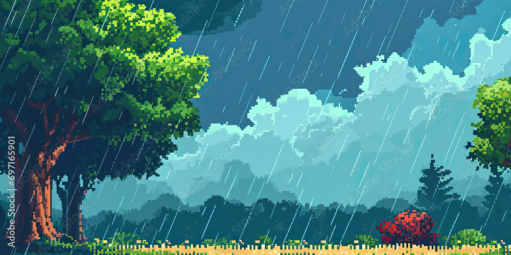 Retro gaming rain background, raining backdrop vintage graphics, old ...