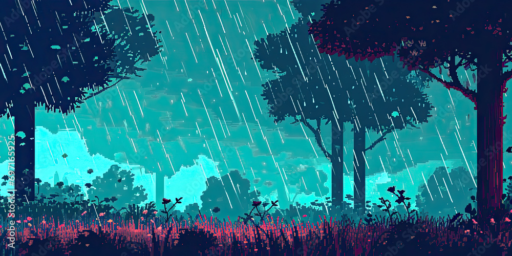 Retro gaming rain background, raining backdrop vintage graphics, old ...