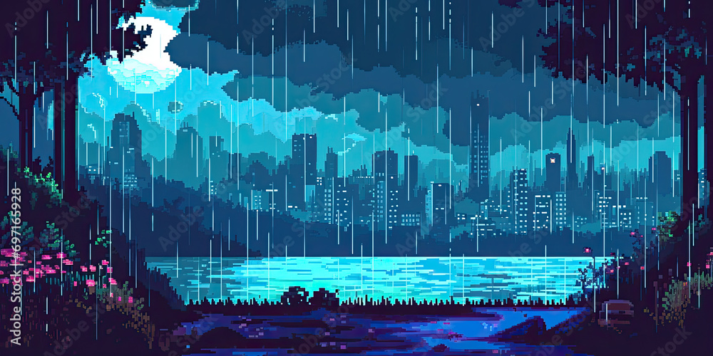 Retro gaming rain background, raining backdrop vintage graphics, old ...