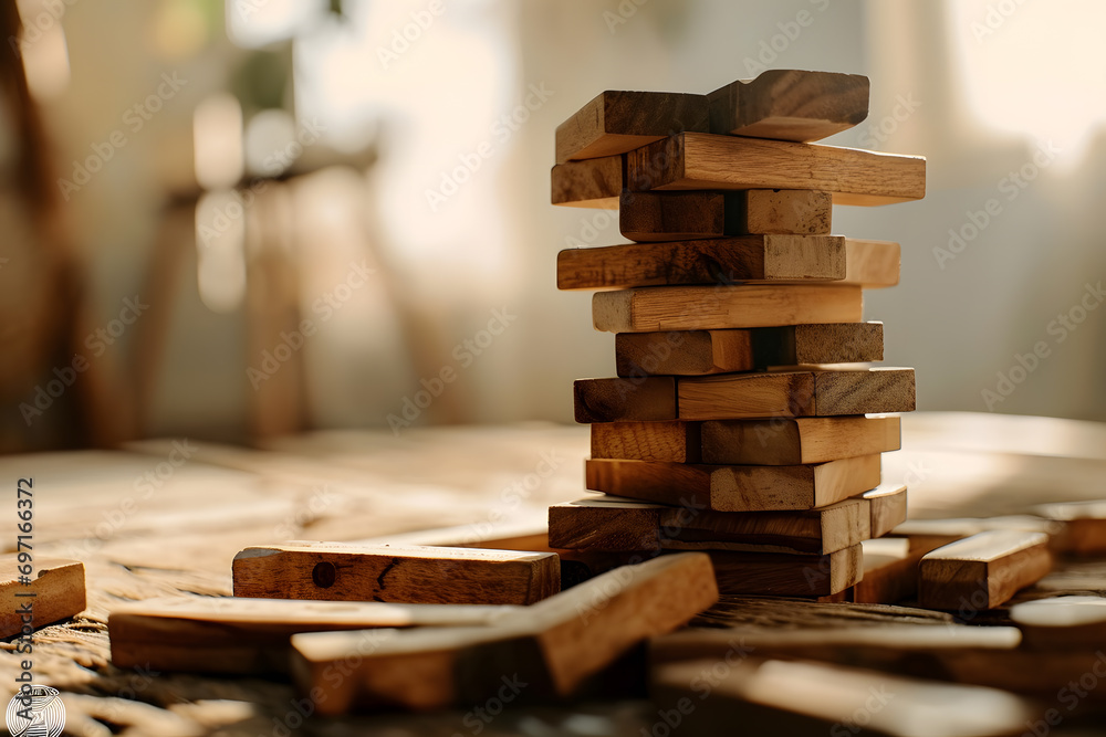 A minimalist image of a Jenga tower with some blocks removed ...