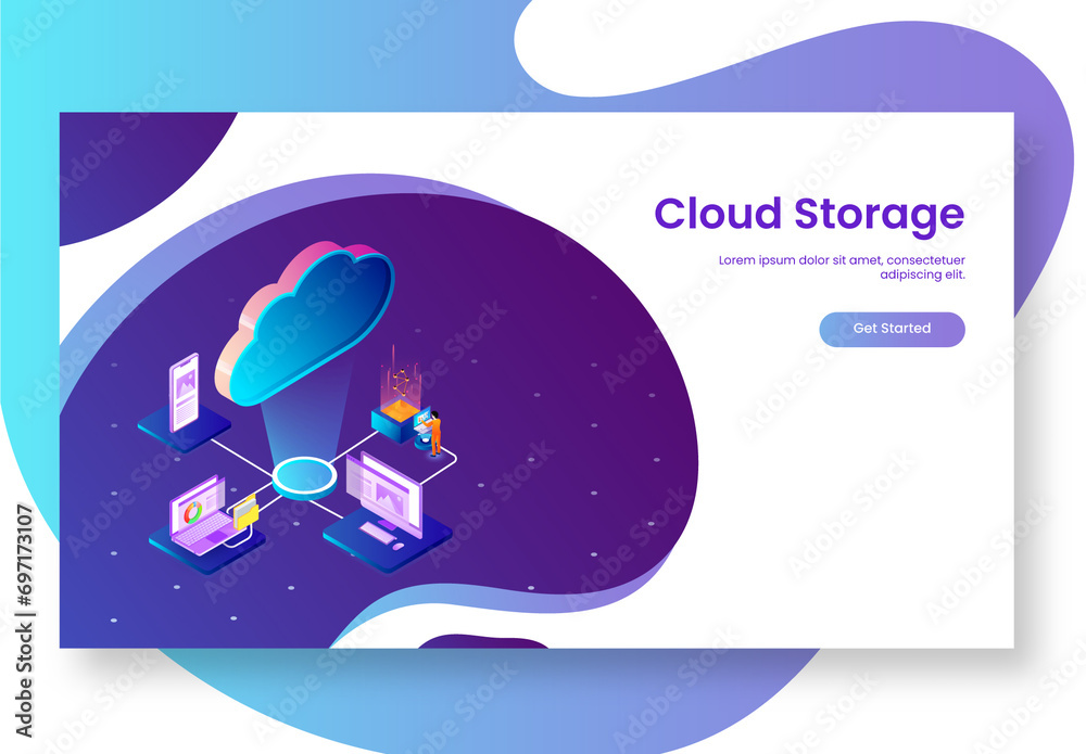 Cloud Storage Concept Based Landing Page Design, Isometric Digital ...