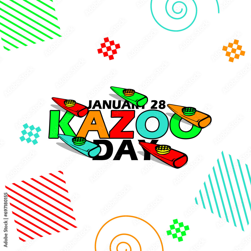 National Kazoo Day event banner. Colorful bold text with some colorful ...