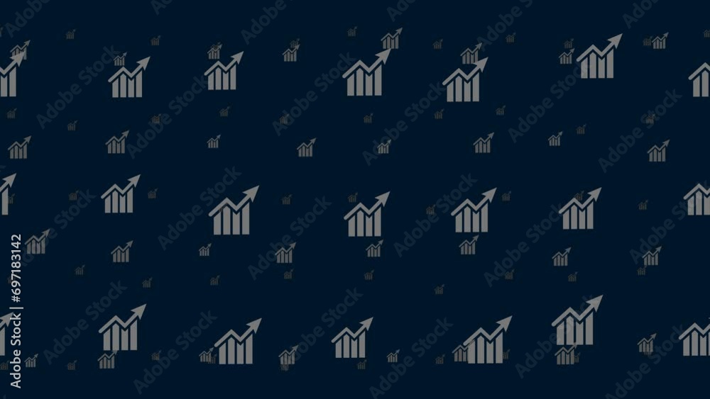 Chart up symbols float horizontally from left to right. Parallax fly effect. Floating symbols ...
