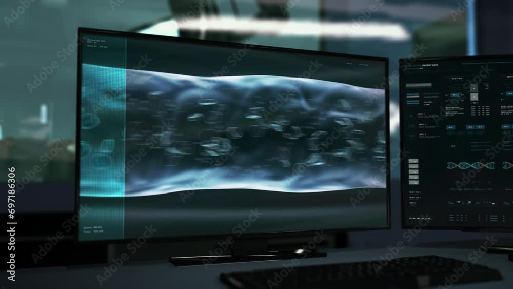 Blood cell analysis technology used at the futuristic hospital. blood ...