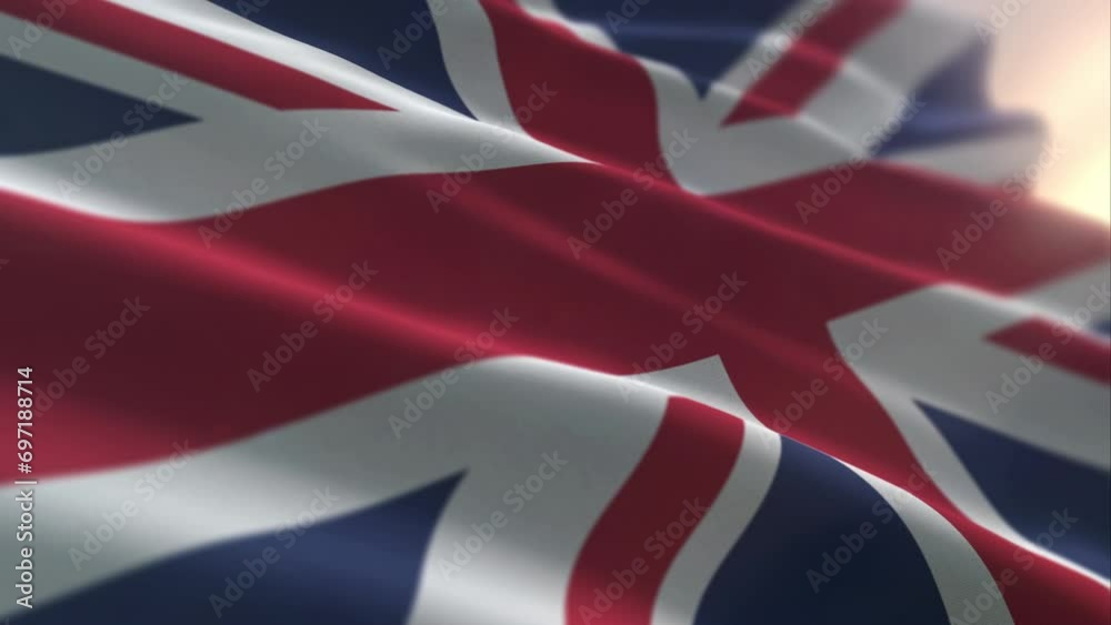 Waving Fabric Of British Flag Union Jack National Symbol With Red White ...
