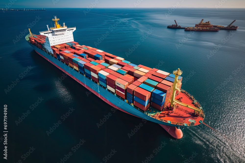 Aerial top view container ship full load container for logistics import ...