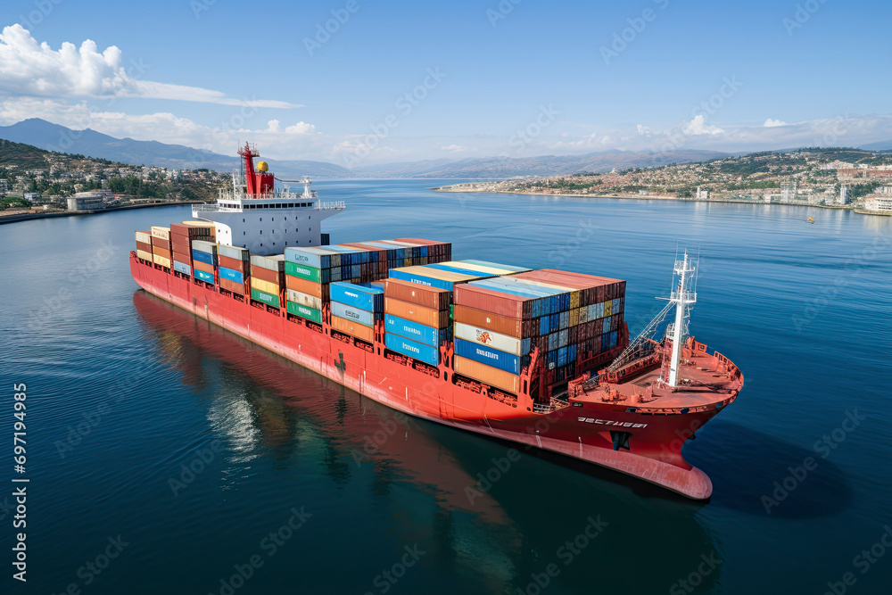 Aerial top view container ship full load container for logistics import ...