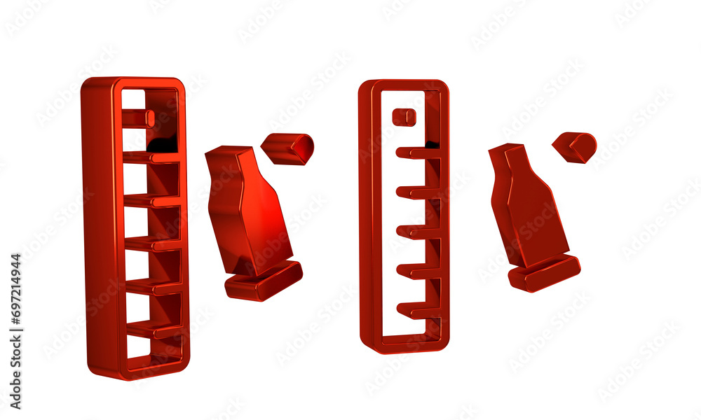 Red Bullet casing as a piece of evidence placed with forensic ruler for ...