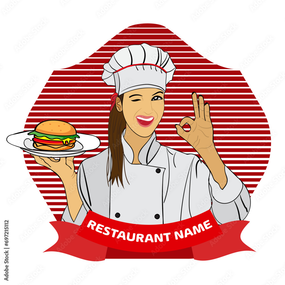 female cartoon chef logo, A winking cartoon female logo design Stock ...