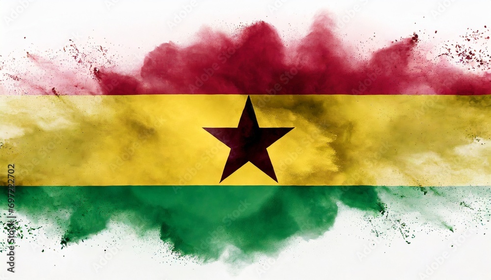 colorful ghanaian or senegalese flag green red yellow color holi paint ...
