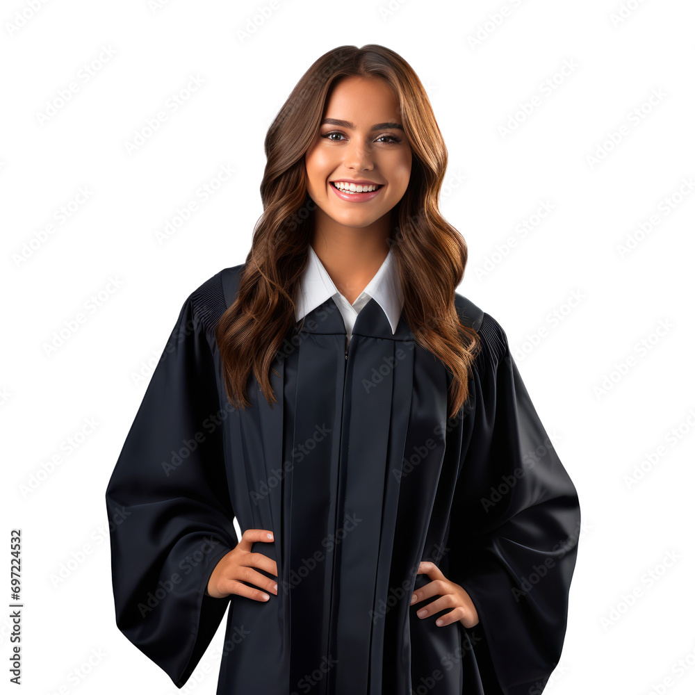 Female student in graduation gown, isolated on transparent background ...