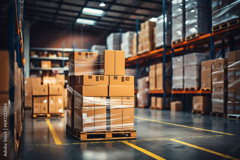 Cardboard Boxes Product in Warehouse Shelf. Product Package for ...