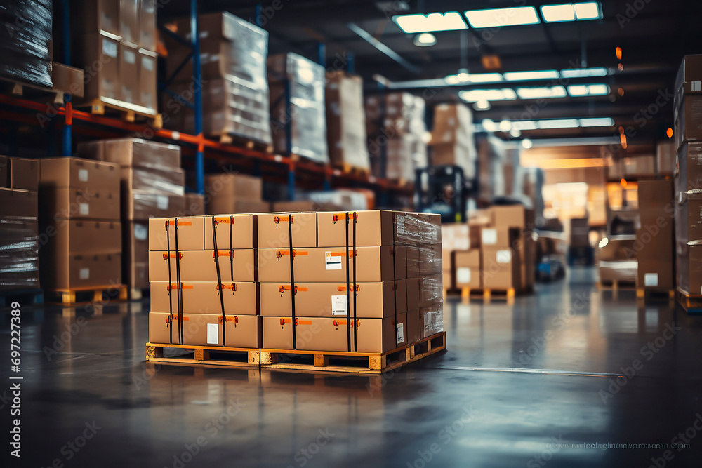 Cardboard Boxes Product in Warehouse Shelf. Product Package for ...