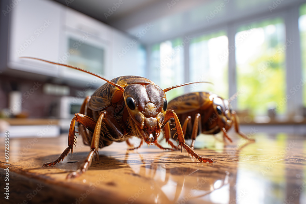 Huge insect pests cockroaches on the kitchen floor Stock Photo | Adobe ...