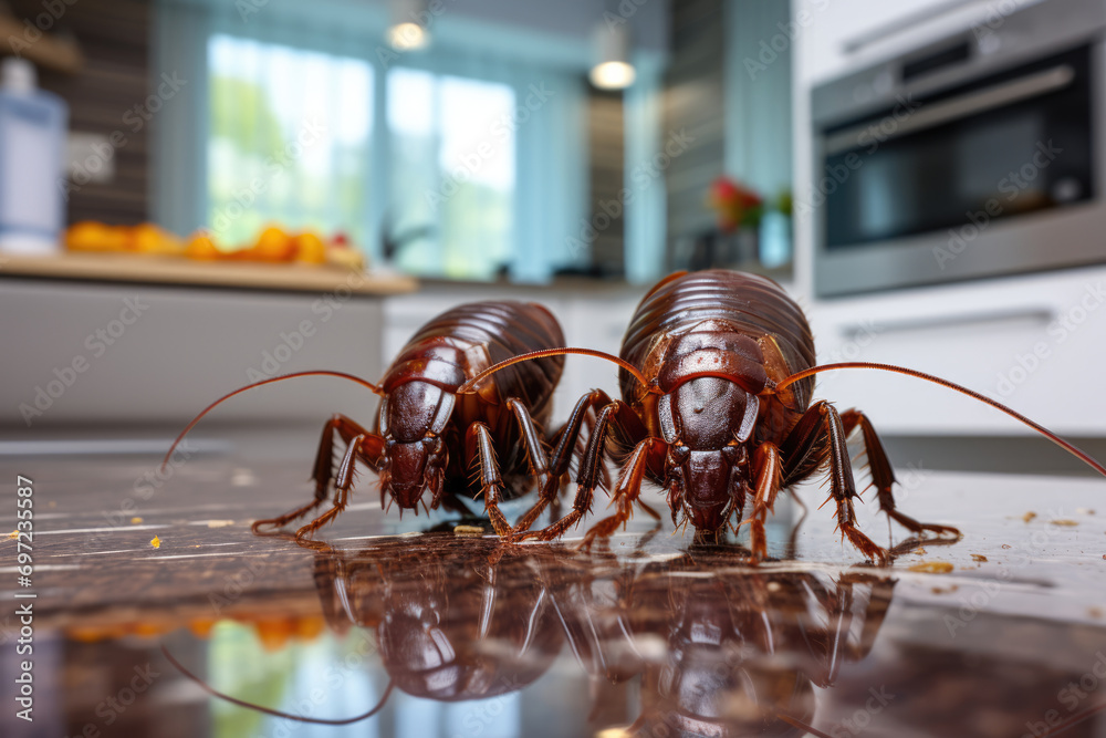 Huge insect pests cockroaches on the kitchen floor Stock Photo | Adobe ...