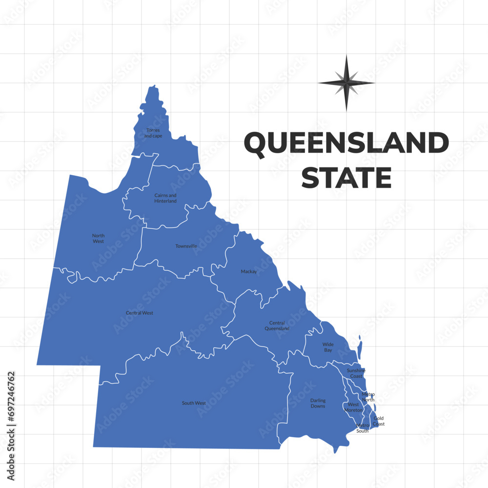Queensland State map illustration. Map of the state in Australia Stock ...