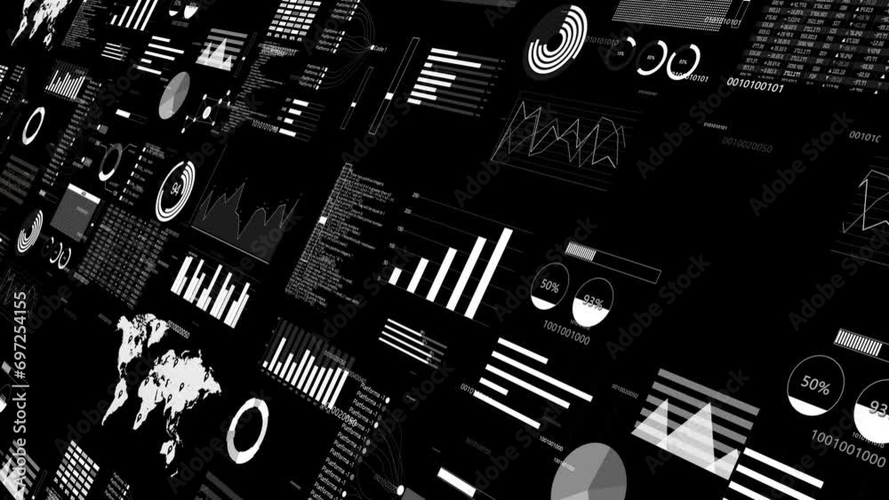 4k Futuristic User Interface Hud Infographic Elements Graphs And Charts Globe Map Background