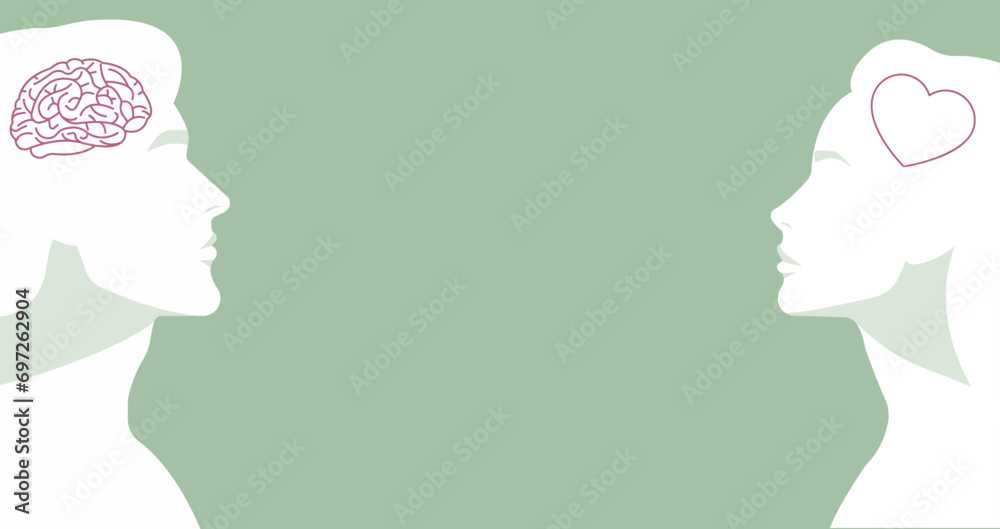 Simple profile portrait silhouette of man and a woman. Looking to each ...