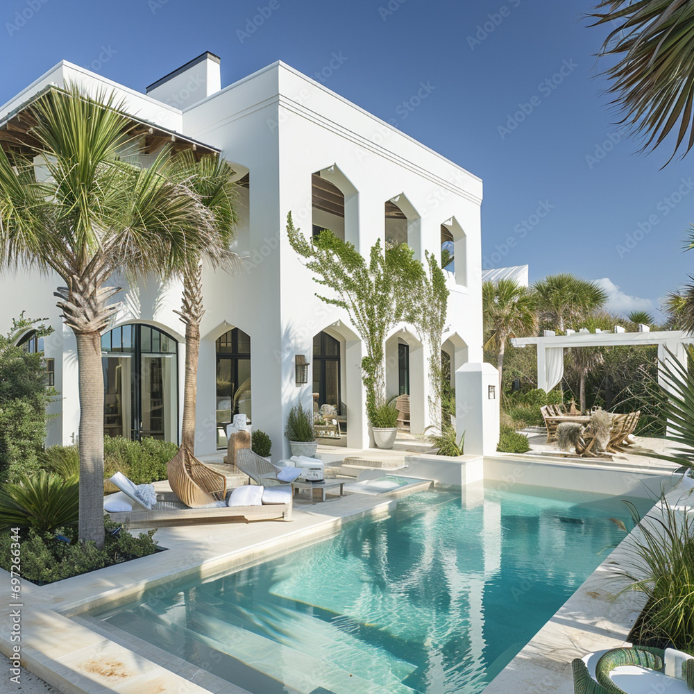 A beautiful and award-winning two story all, white stucco home like in ...
