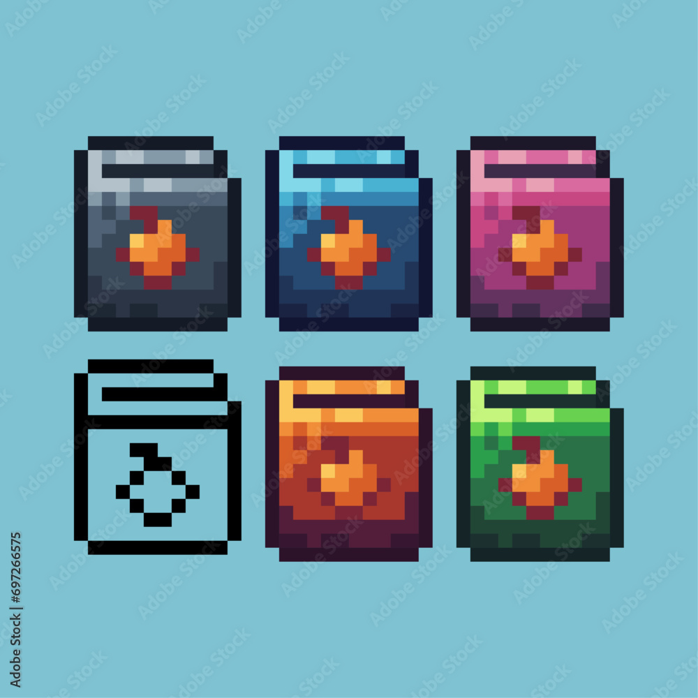 Pixel art sets of book of apple icon with variation color item asset ...