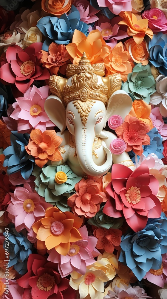 Origami of Hindu God Ganes in Colorful Flower Crafts Stock Illustration ...