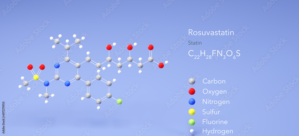 rosuvastatin molecule, molecular structures, crestor, 3d model ...