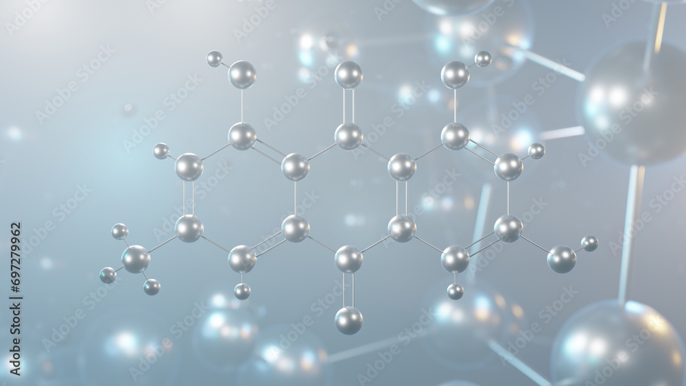 emodin molecular structure, 3d model molecule, anthraquinone family ...