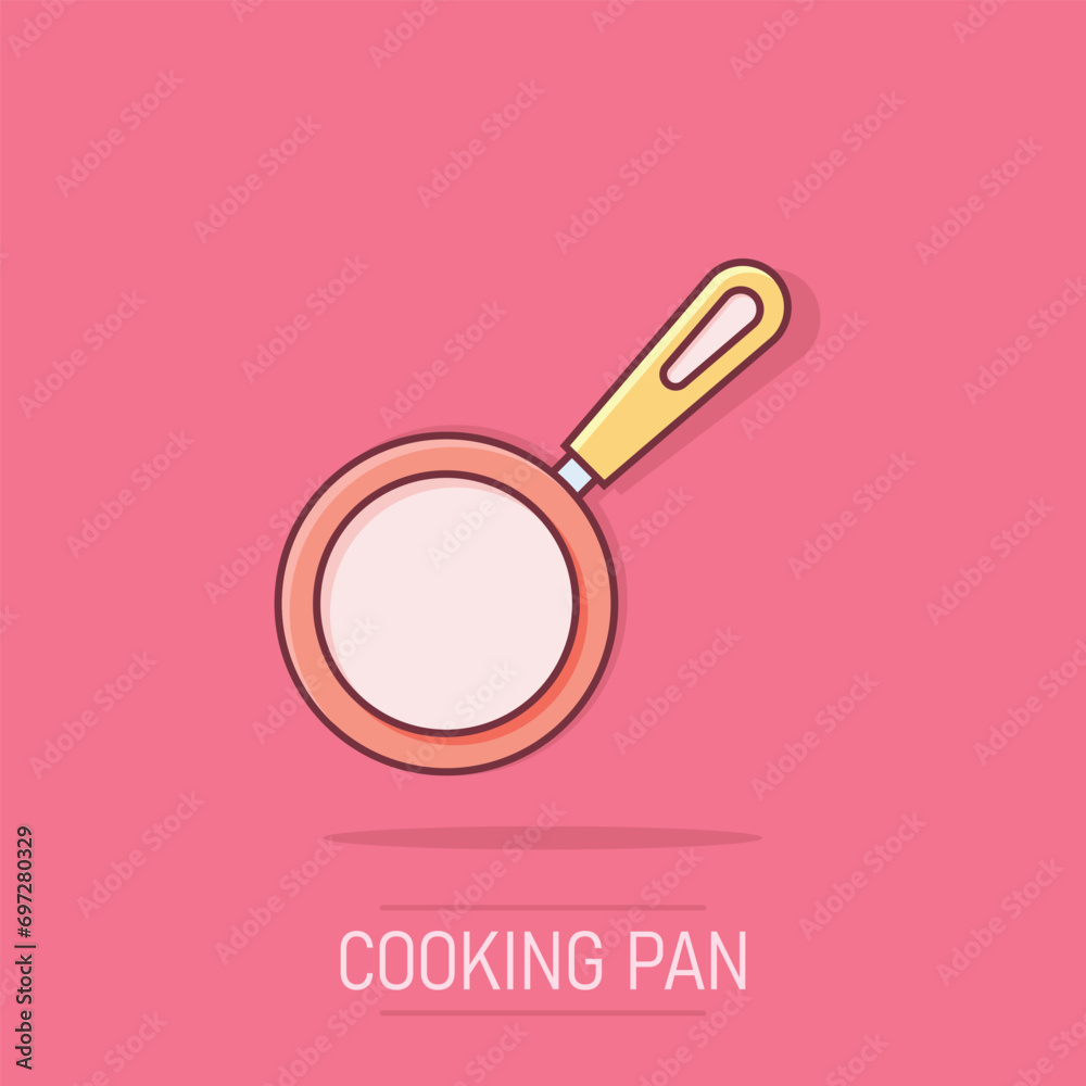 Vector cartoon frying pan icon in comic style. Cooking pan concept ...