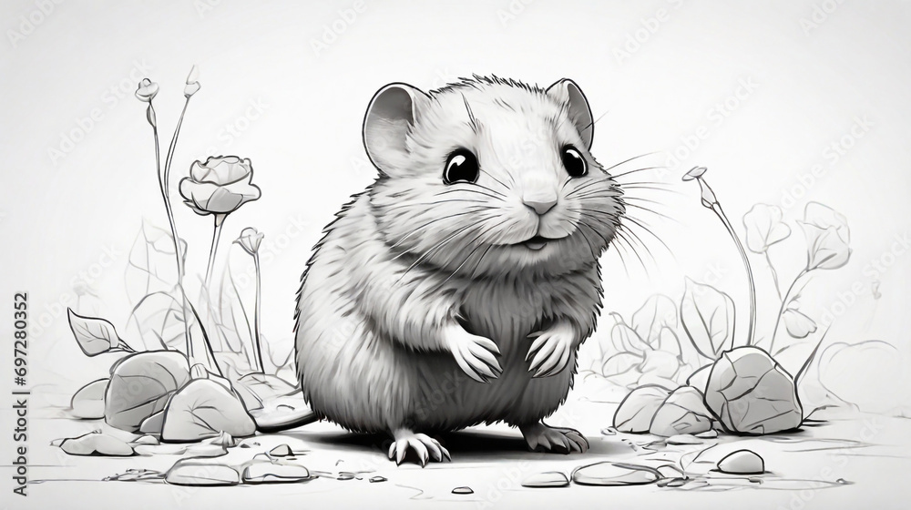 black and white outline art for kids coloring book page on a cute ...